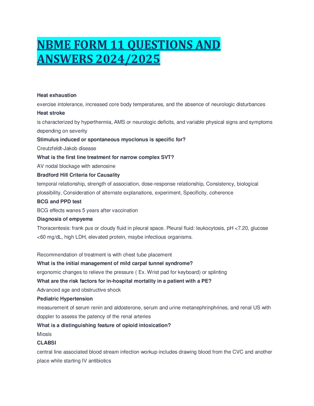 NBME FORM 11 QUESTIONS AND ANSWERS 2024/2025 | Exams Nursing | Docsity