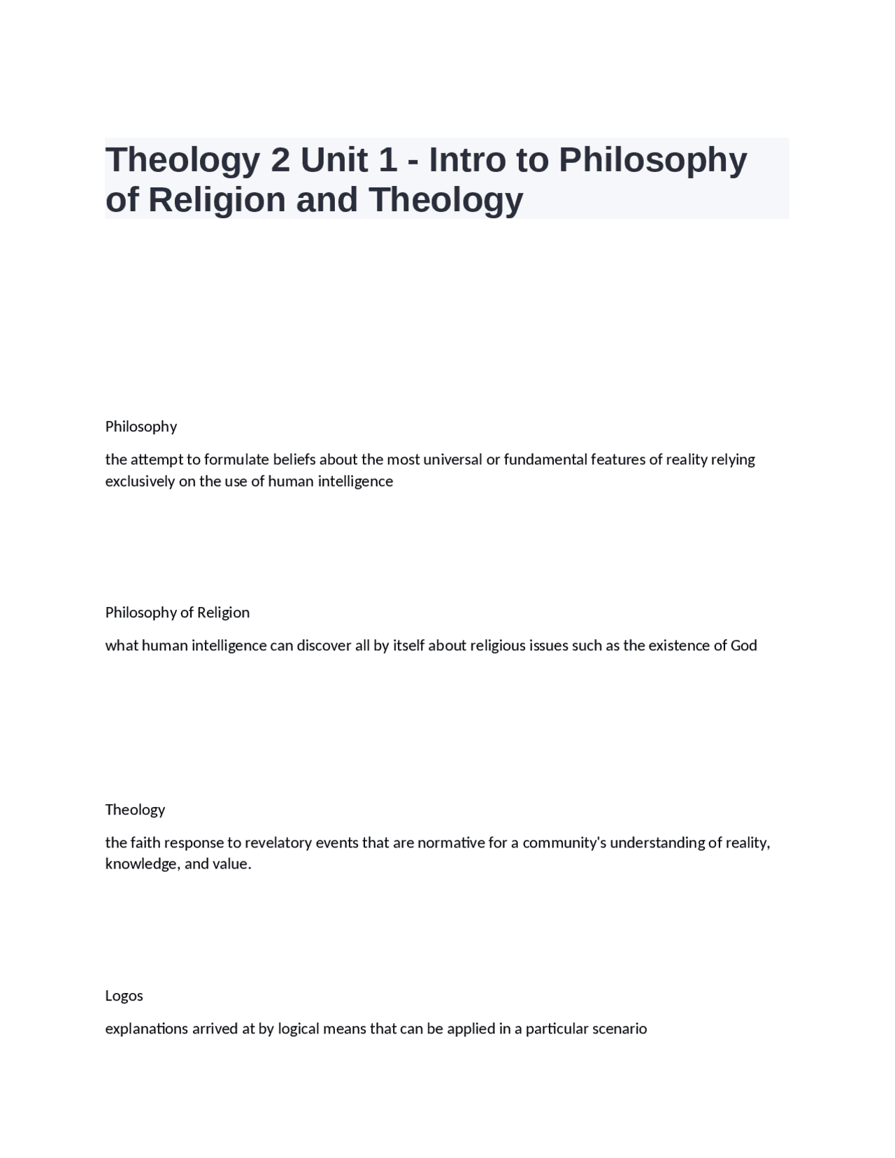 Introduction to Philosophy of Religion and Theology | Exams Nursing ...