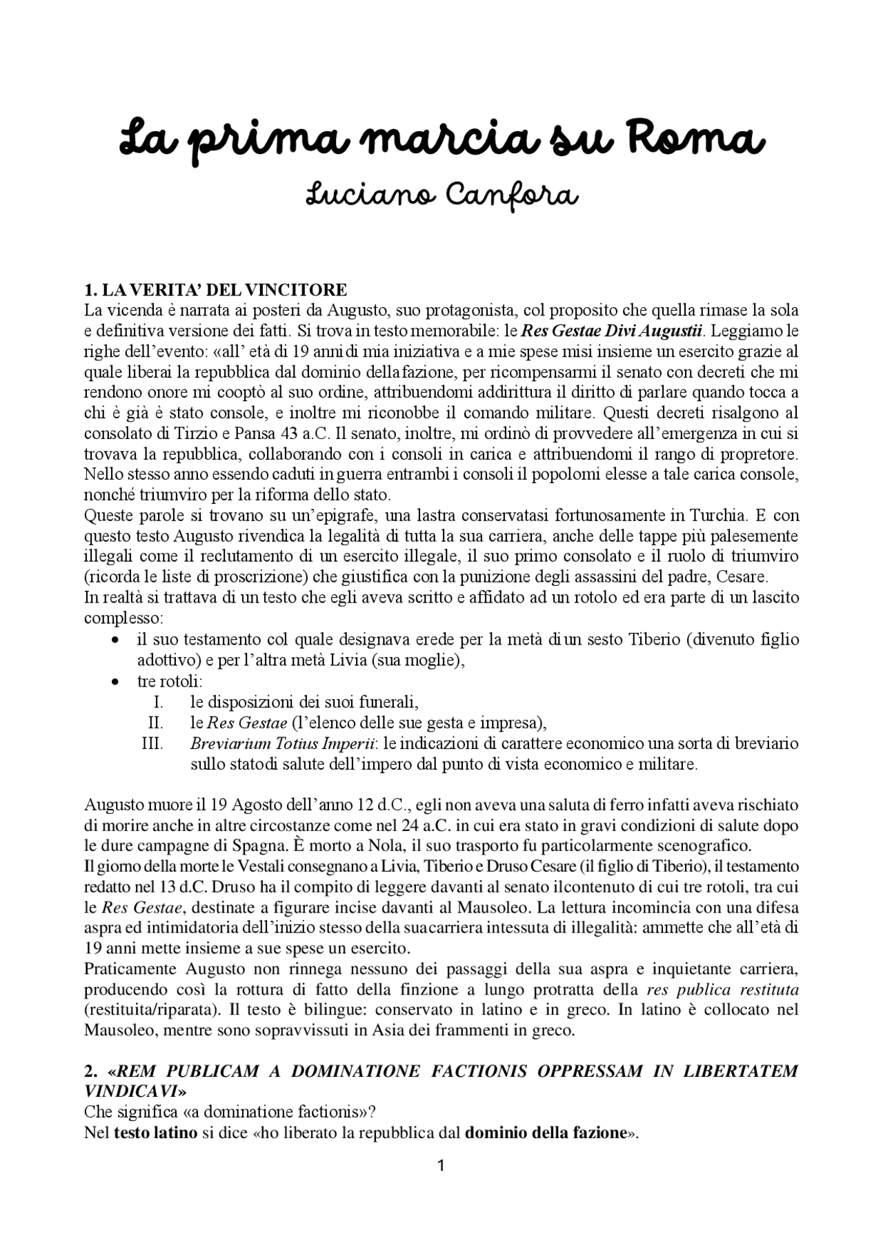 La prima marcia su Roma - Canfora STORIA ROMANA SFP FLORIS | Appunti di ...