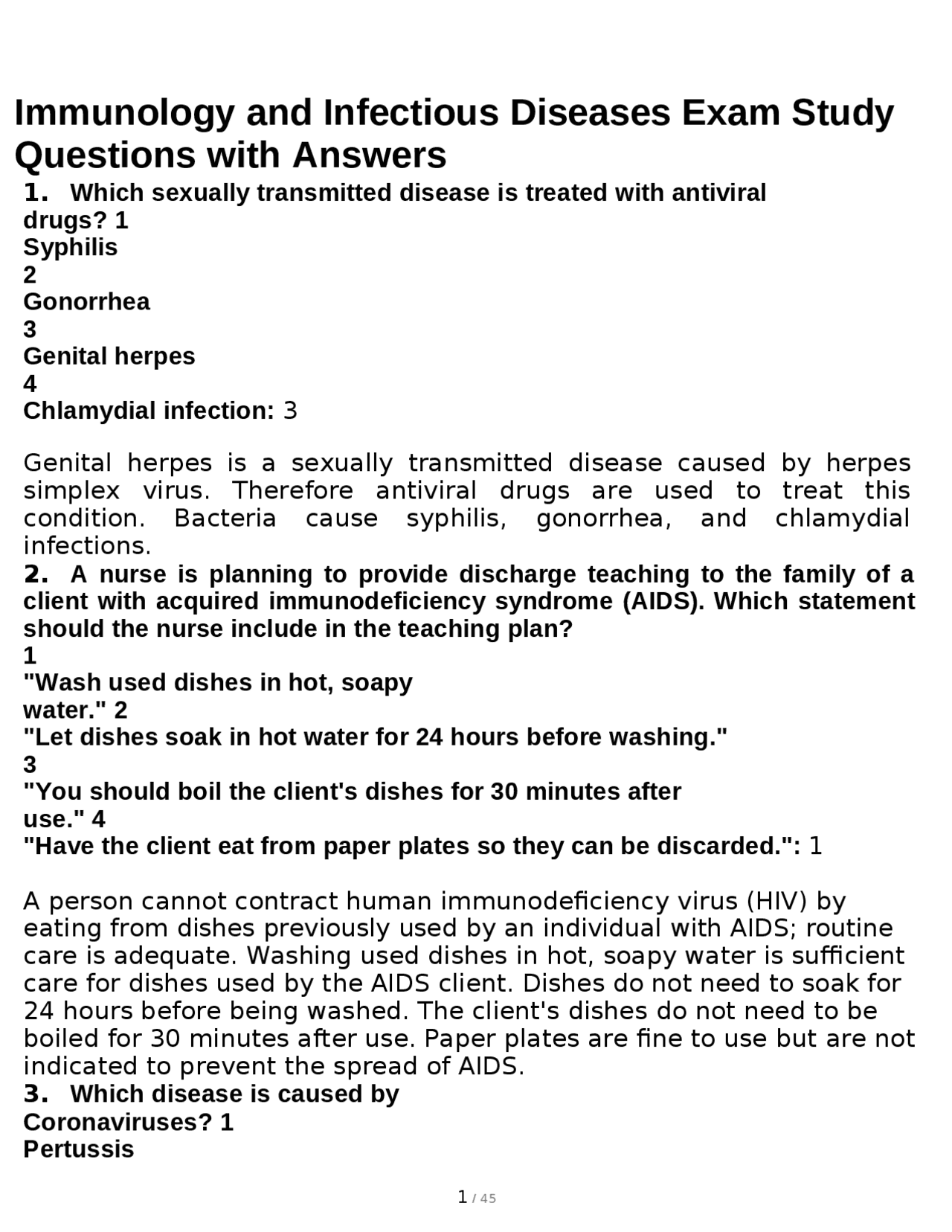 Immunology and Infectious Diseases Exam Study Questions with Answers ...