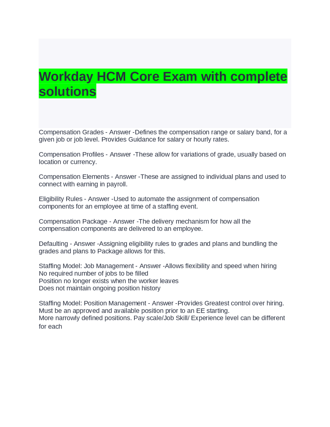 Workday HCM Core Exam: Compensation and Staffing Model Concepts | Exams ...
