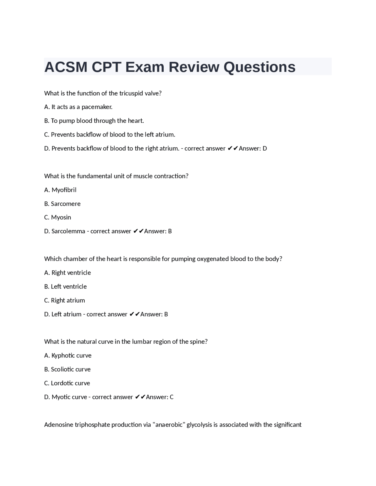 ACSM CPT Exam Review Questions with complete solutions graded A+ ...