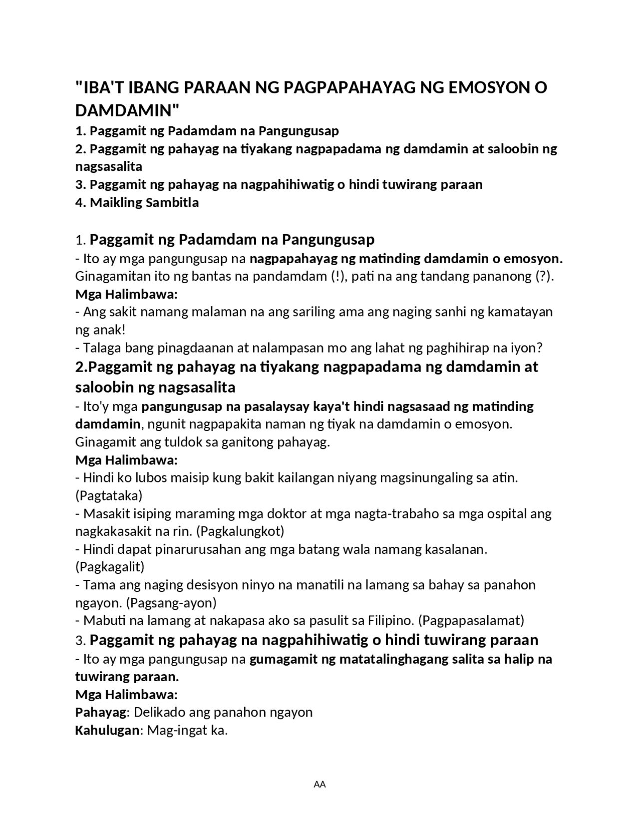 IBA-T IBANG PARAAN NG PAGPAPAHAYAG NG EMOSYON O DAMDAMIN | Study notes ...