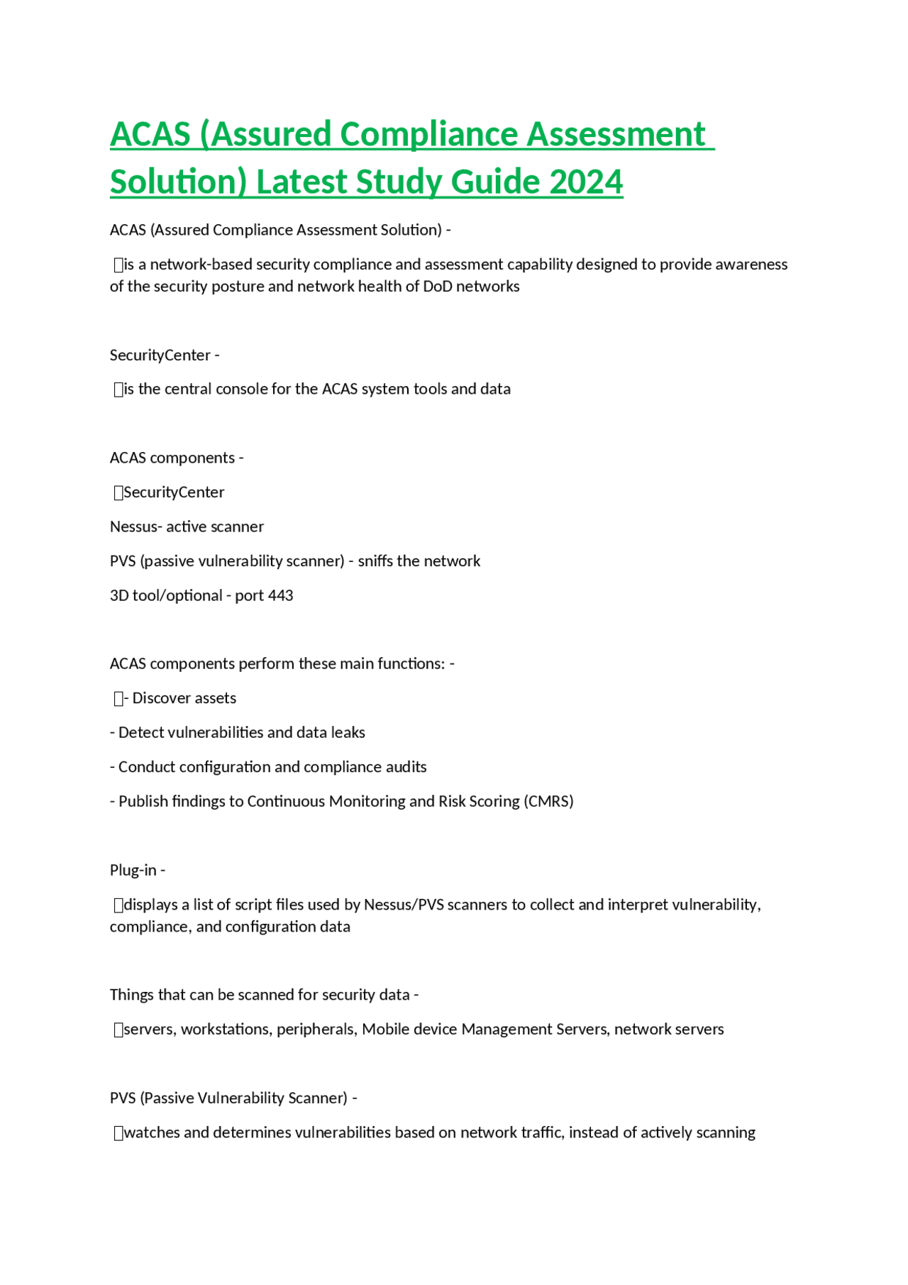 ACAS (Assured Compliance Assessment Solution) - Latest Study Guide 2024 ...