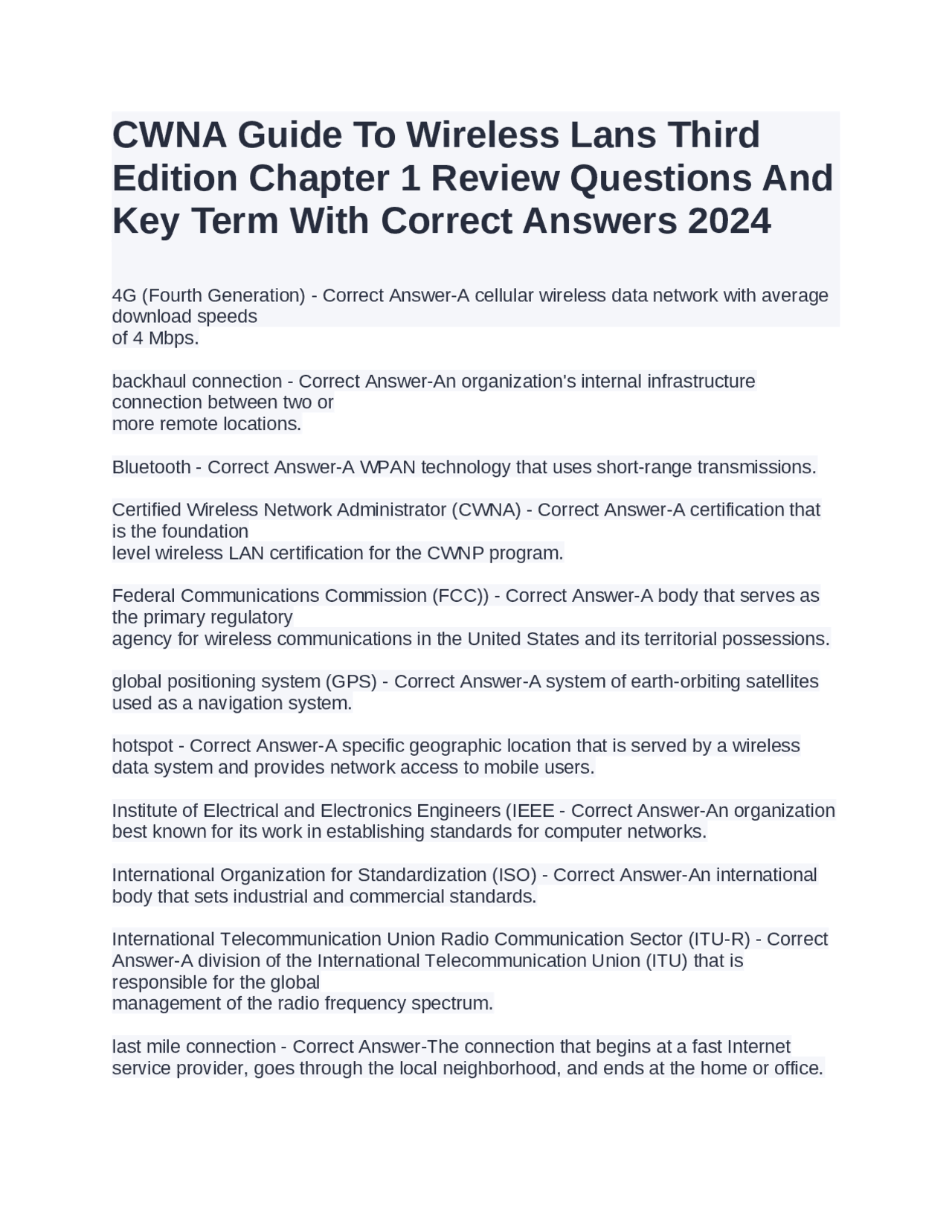 CWNA Guide To Wireless Lans Third Edition Chapter 1 Review Questions ...