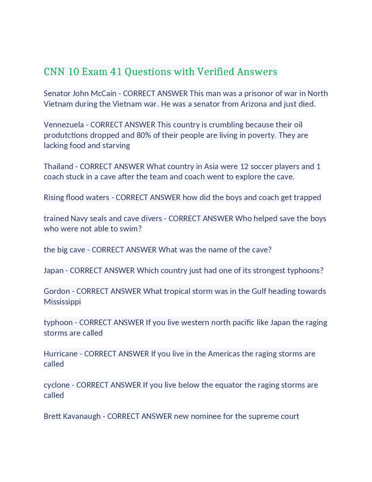 CNN 10 Exam 41 Questions with Verified Answers,100% CORRECT | Exams ...