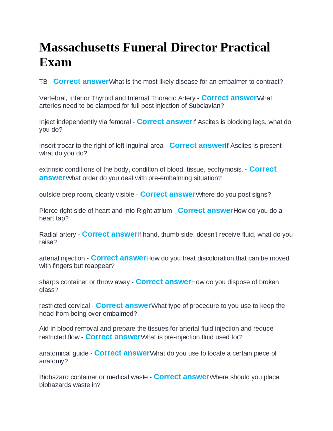 Massachusetts Funeral Director Practical Exam | Exams Nursing | Docsity