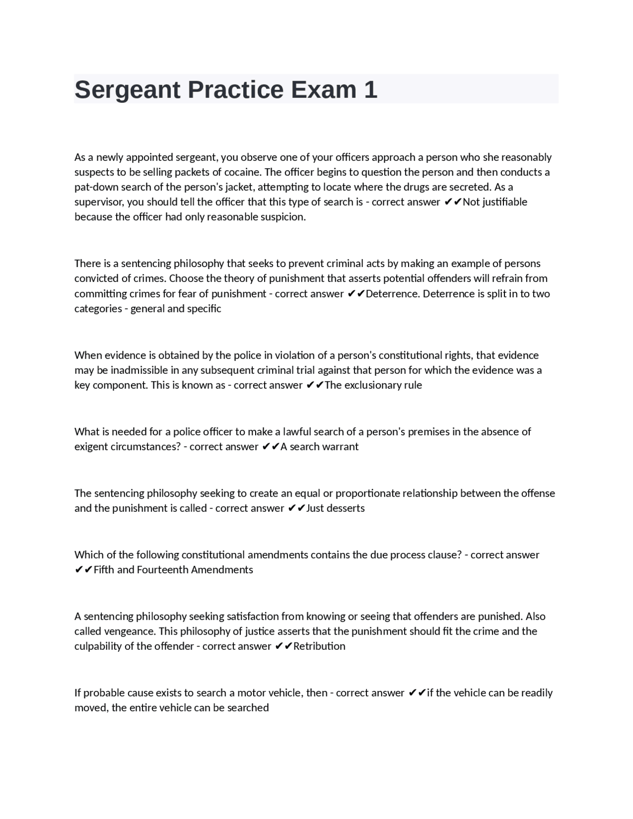 Sergeant Practice Exam 1 with 100% correct answers | Exams Nursing ...