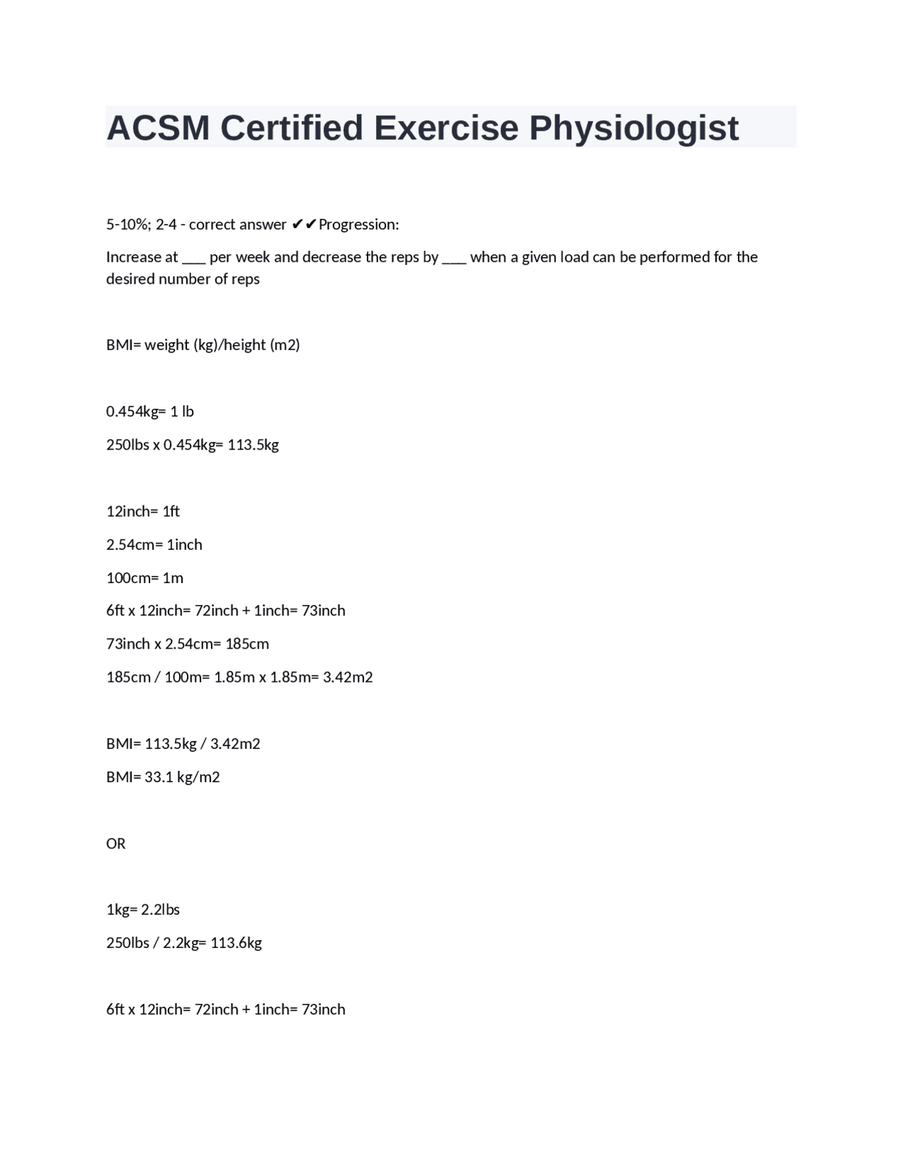 ACSM Certified Exercise Physiologist with complete solutions graded A+ | Exams Nursing | Docsity