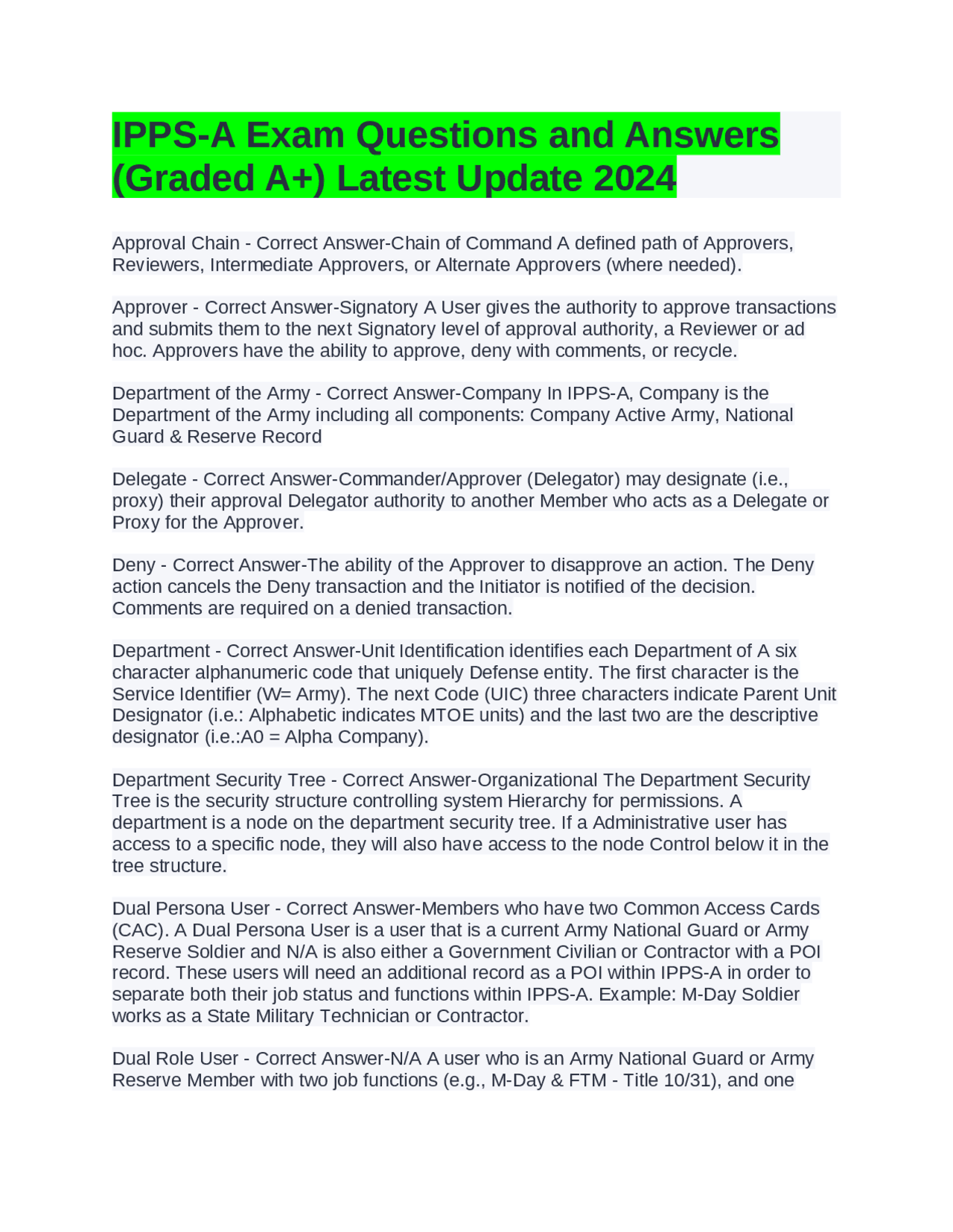 IPPS-A Exam Questions and Answers (Graded A+) Latest Update 2024 ...