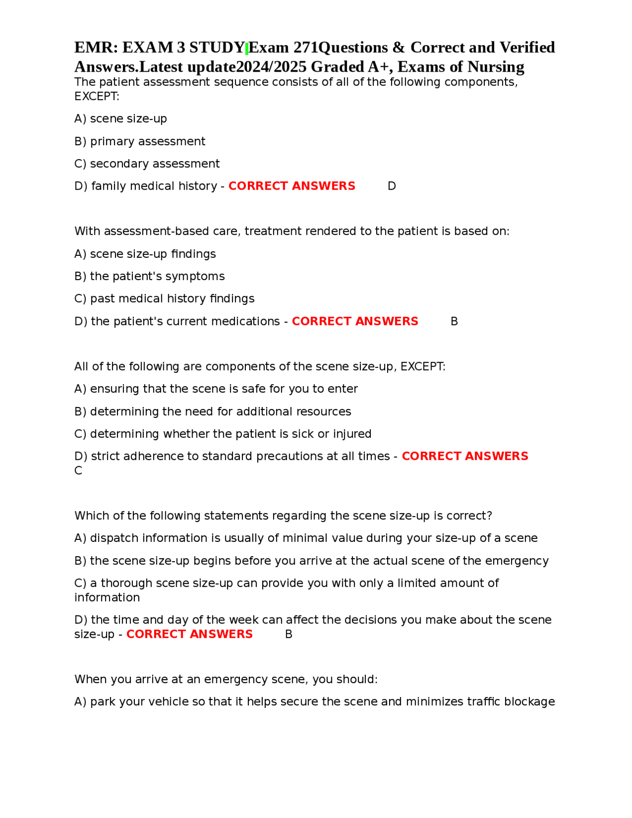 Nursing Exam Study Guide | Exams Nursing | Docsity