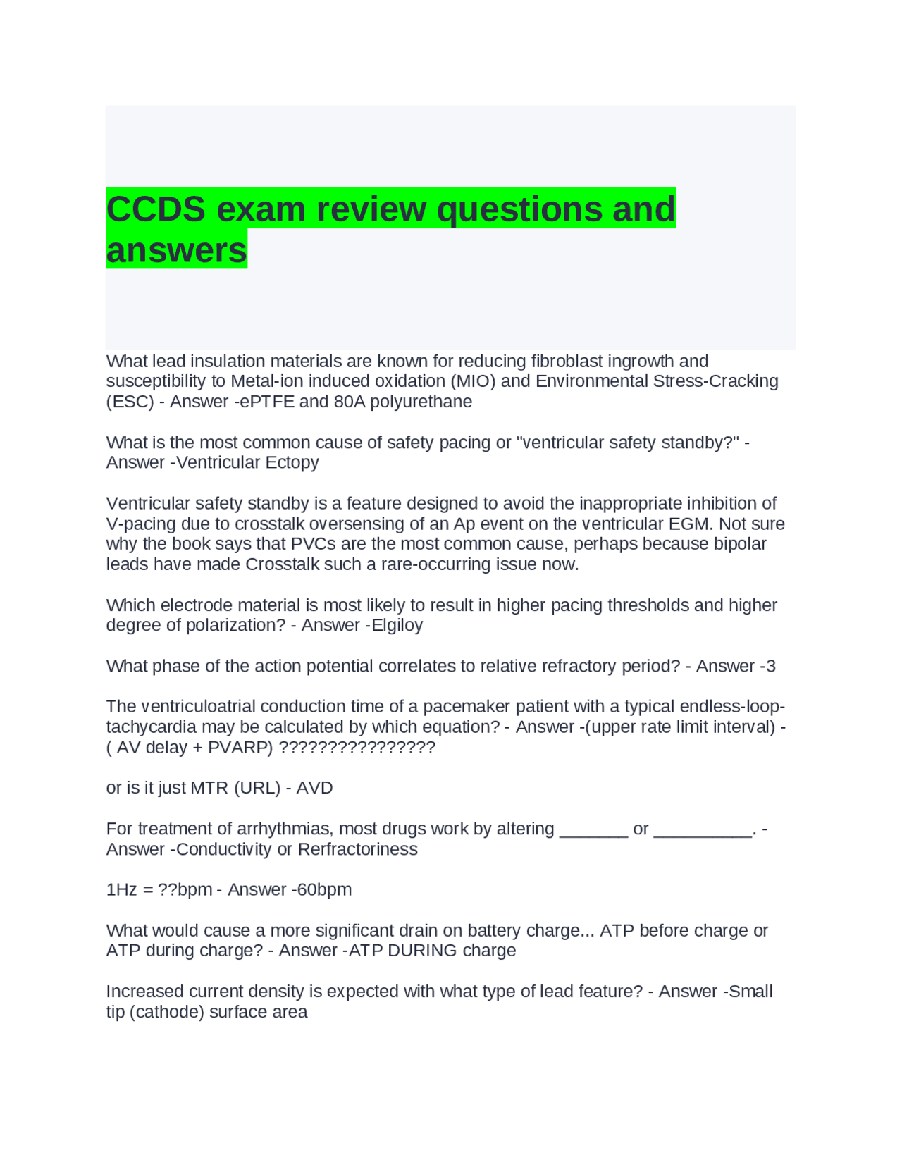 CCDS exam review questions and answers | Exams Advanced Education | Docsity