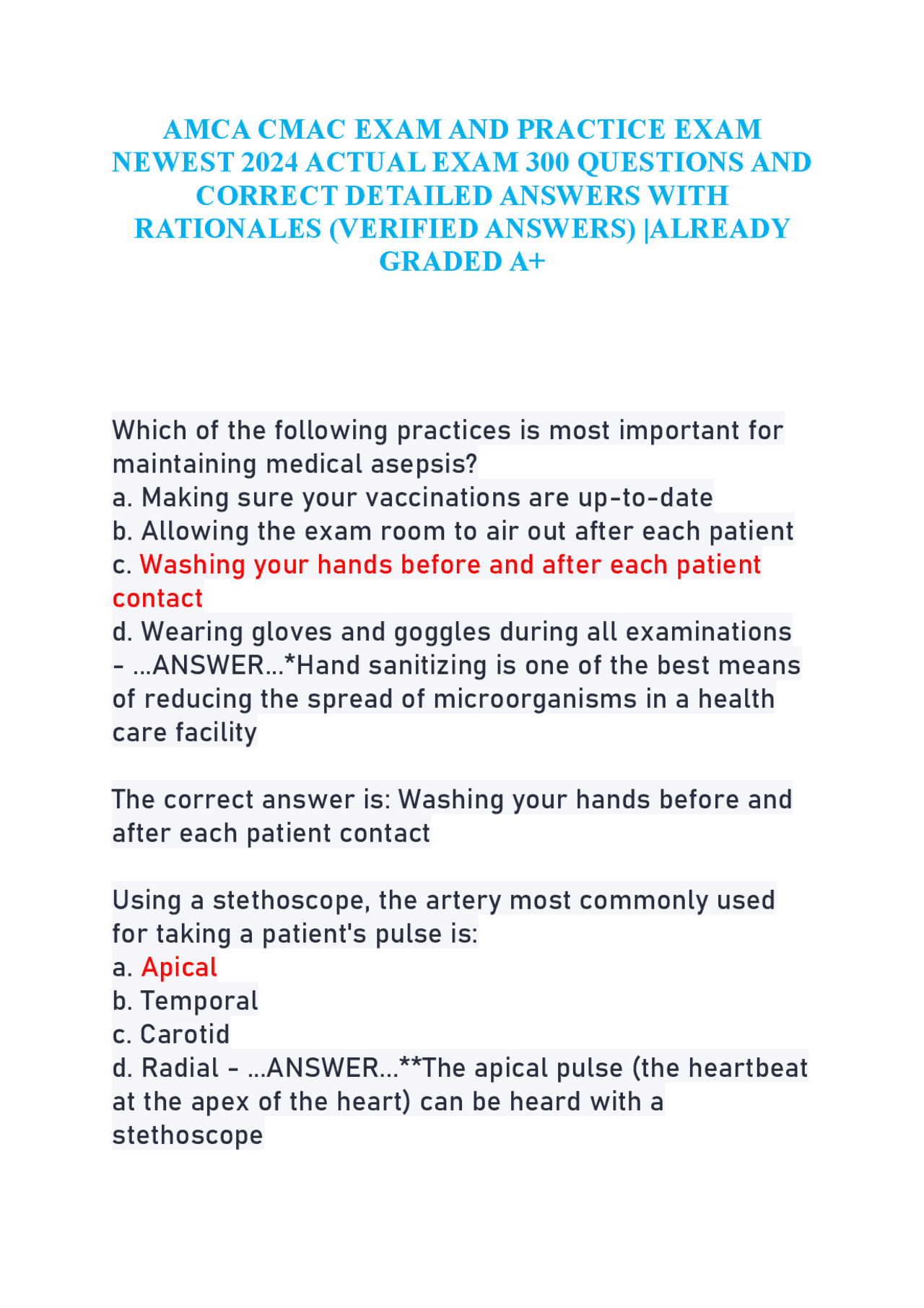 AMCA CMAC EXAM AND PRACTICE EXAM NEWEST 2024 ACTUAL EXAM 300 QUESTIONS ...
