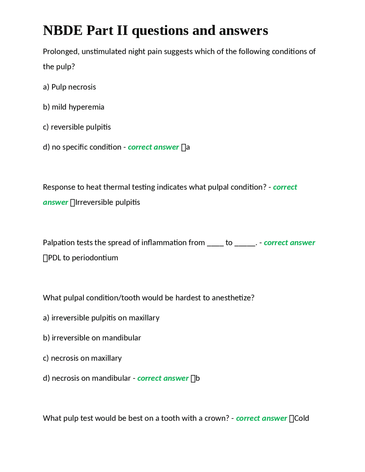 NBDE Part II Questions and Answers | Exercises Nursing | Docsity