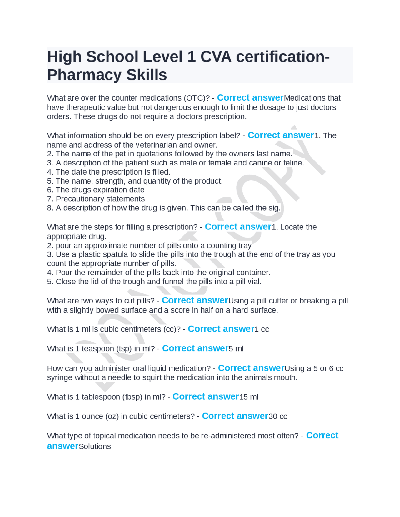 Pharmacy Skills: High School Level 1 CVA Certification | Exams Pharmacy ...