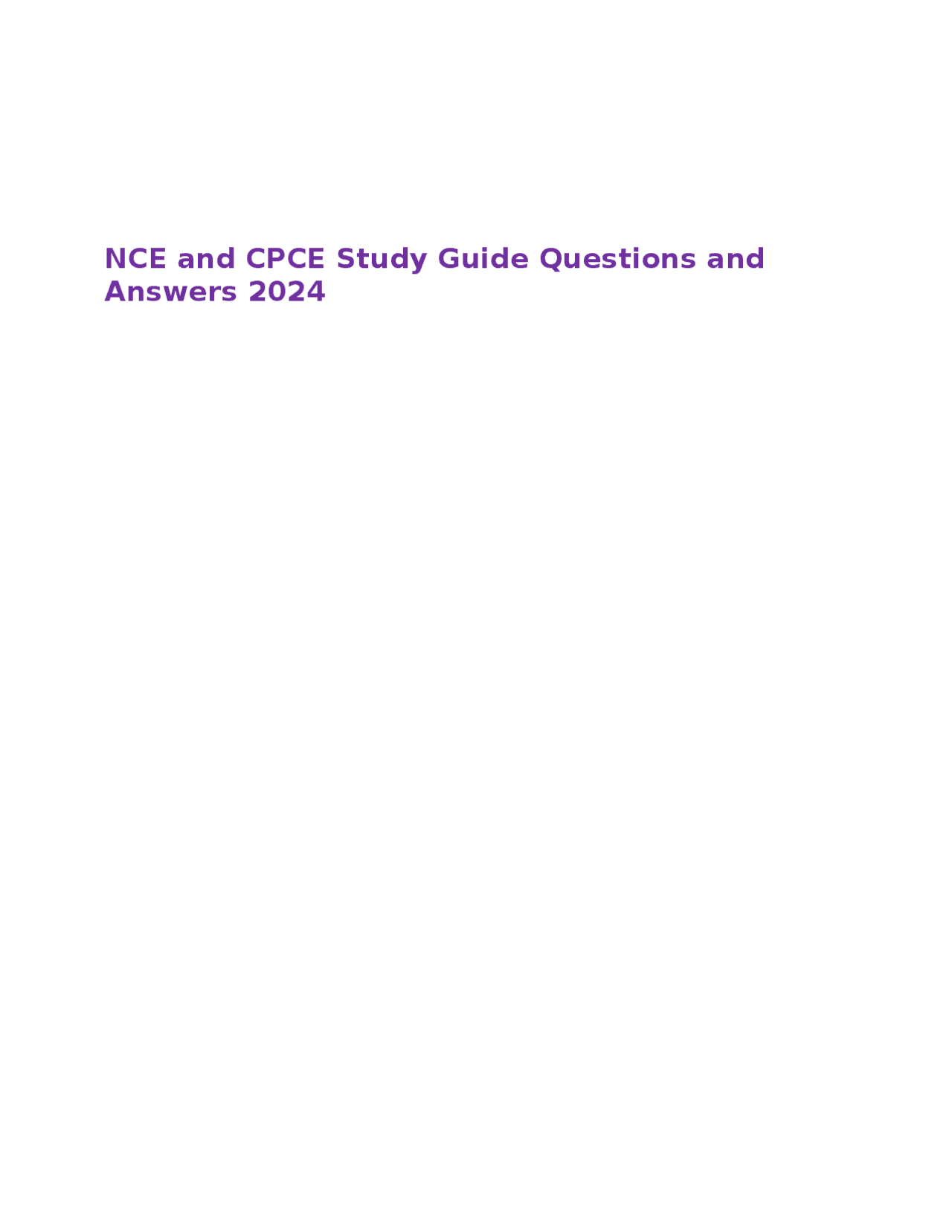 NCE and CPCE Study Guide Questions and Answers 2024 | Exams Nursing ...