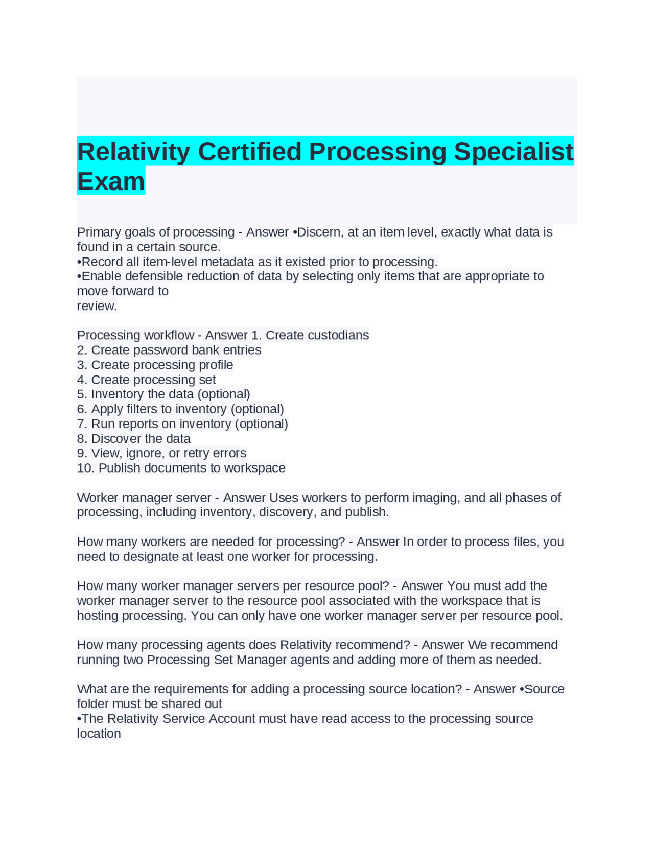 Relativity Processing Capabilities and Reporting | Exams Advanced ...