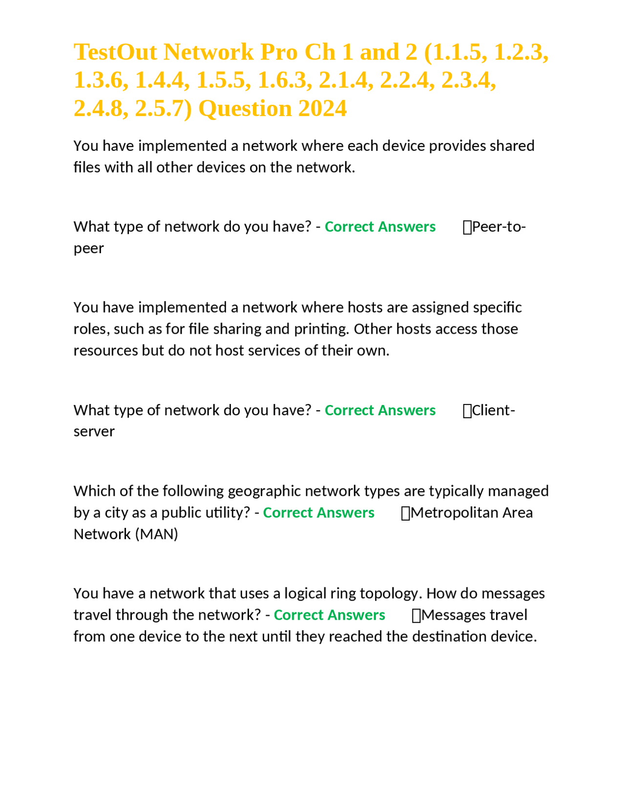 TestOut Network Pro Ch 1 and 2 (1.1.5, 1.2.3, 1.3.6, 1.4.4, 1.5.5, 1.6. ...