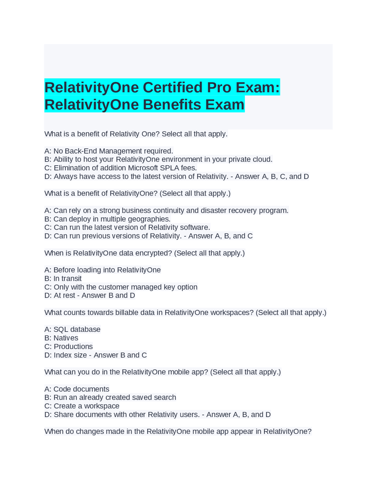 RelativityOne Platform Features and Functionality | Exams Advanced ...
