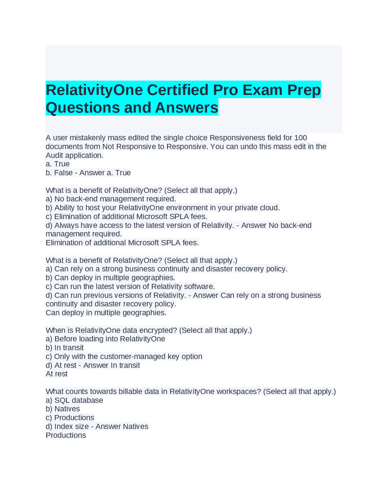 Relativity Software and RelativityOne Capabilities | Exams Advanced ...