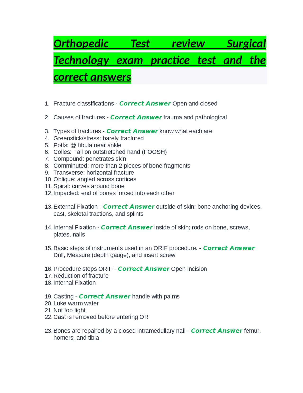 Orthopedic Surgical Technology Exam Practice Test | Exams Orthopedics ...