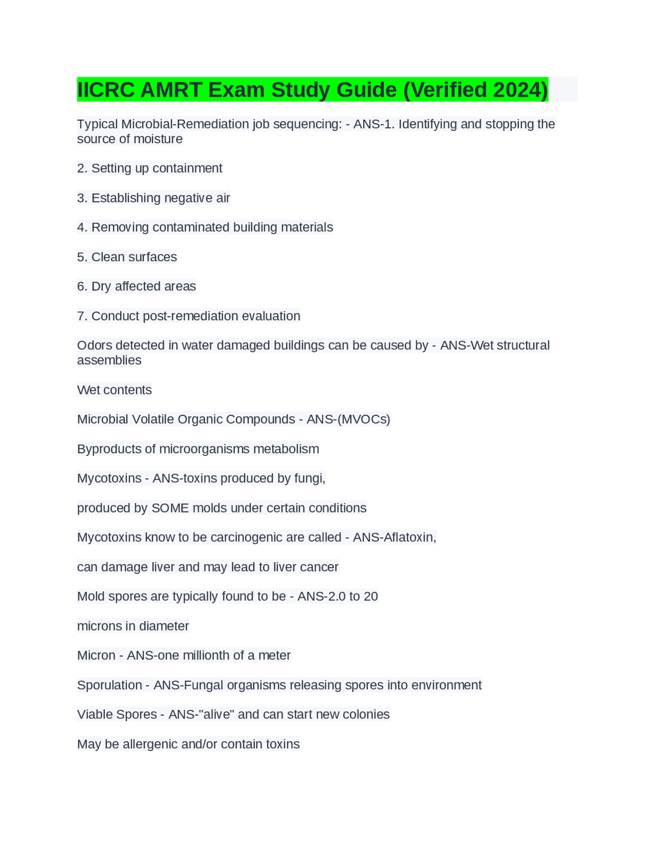 IICRC AMRT Exam Study Guide | Exams Energy and Environment | Docsity