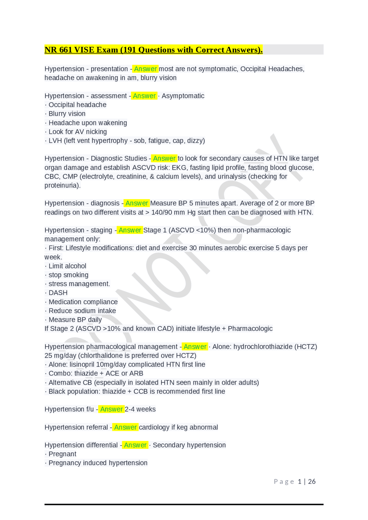 Comprehensive Guide to Common Medical Conditions | Exams Nursing | Docsity