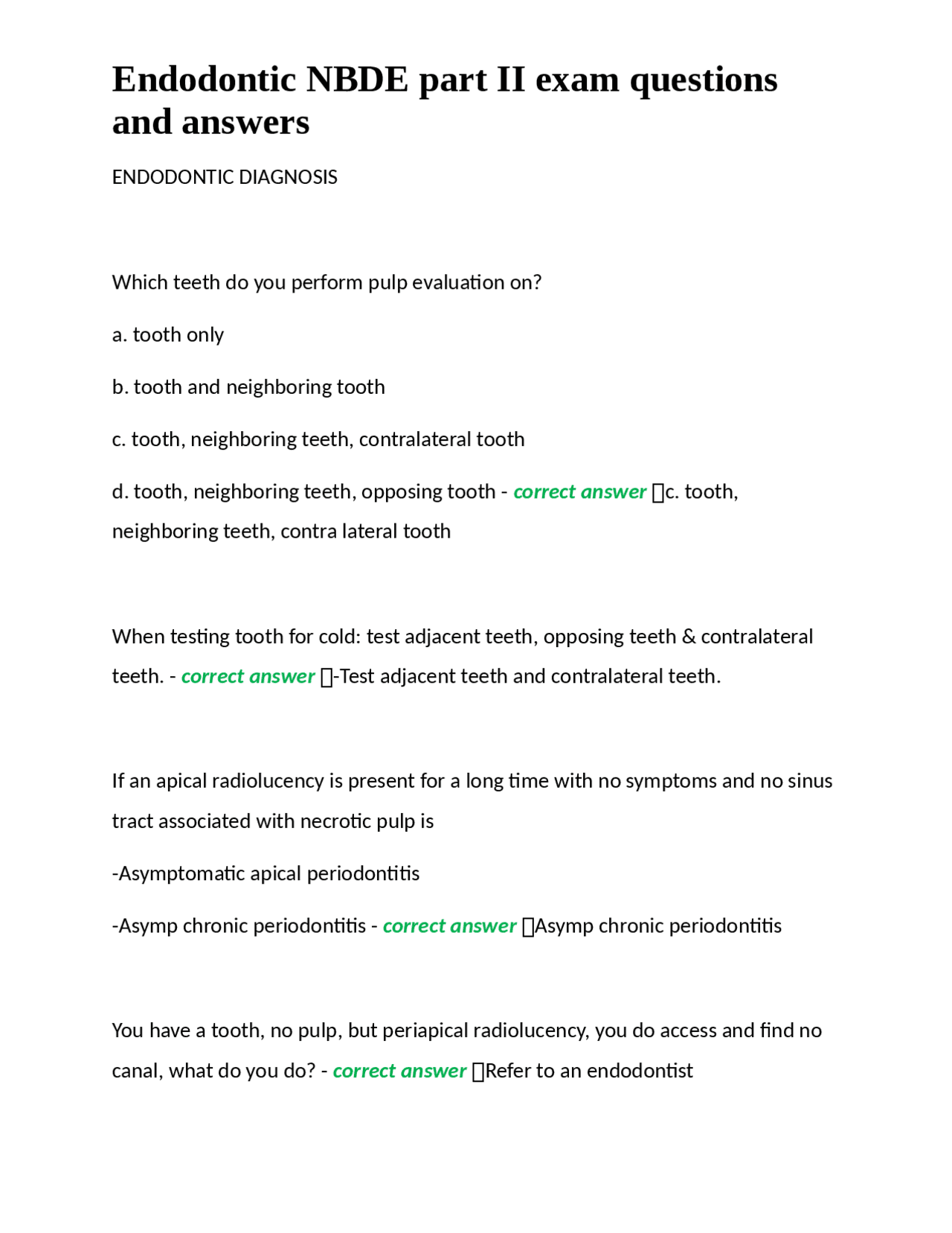 Endodontic NBDE Part II Exam Questions and Answers | Exercises Nursing ...