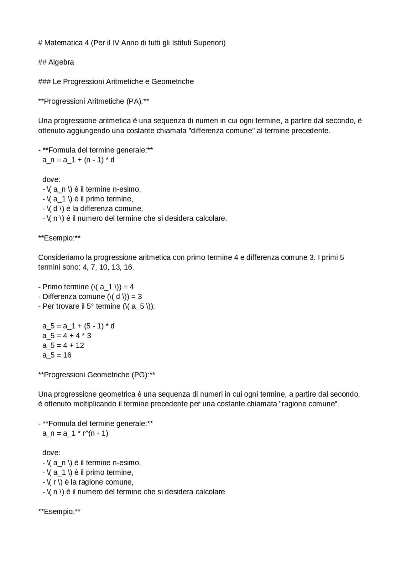 SPIEGAZIONE PROGRAMMA MATEMATICA QUARTO SUPERIORE CON ESERCIZI SVOLTI | Dispense di Matematica ...