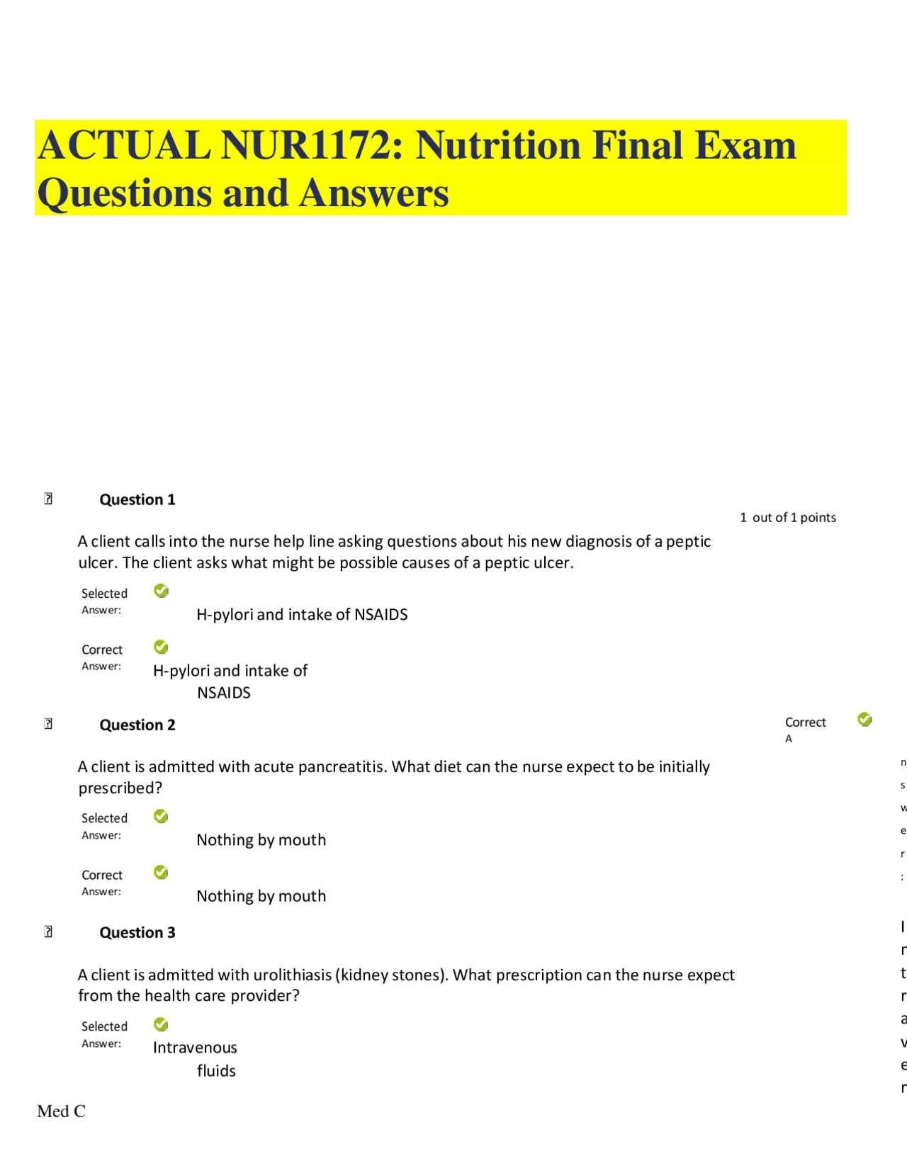 Nutrition Final Exam Questions and Answers | Exams Nutrition | Docsity