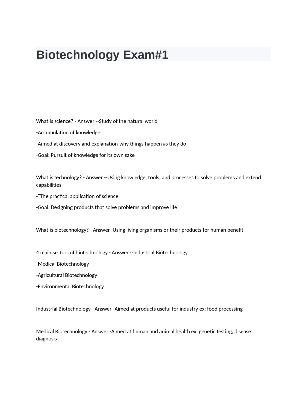 Biotechnology Exam #1 | Exams Biotechnology | Docsity