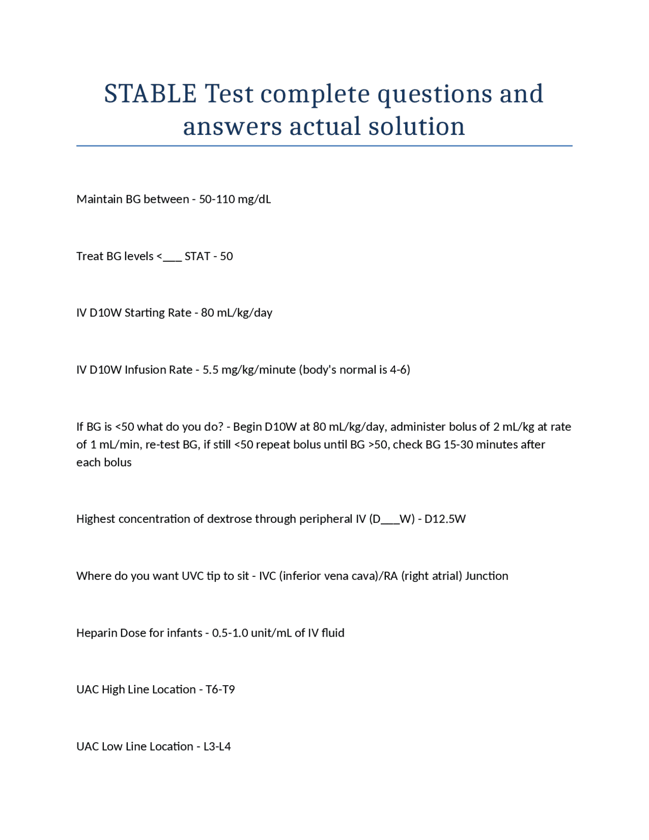 STABLE Test complete questions and answers actual solution | Exams ...
