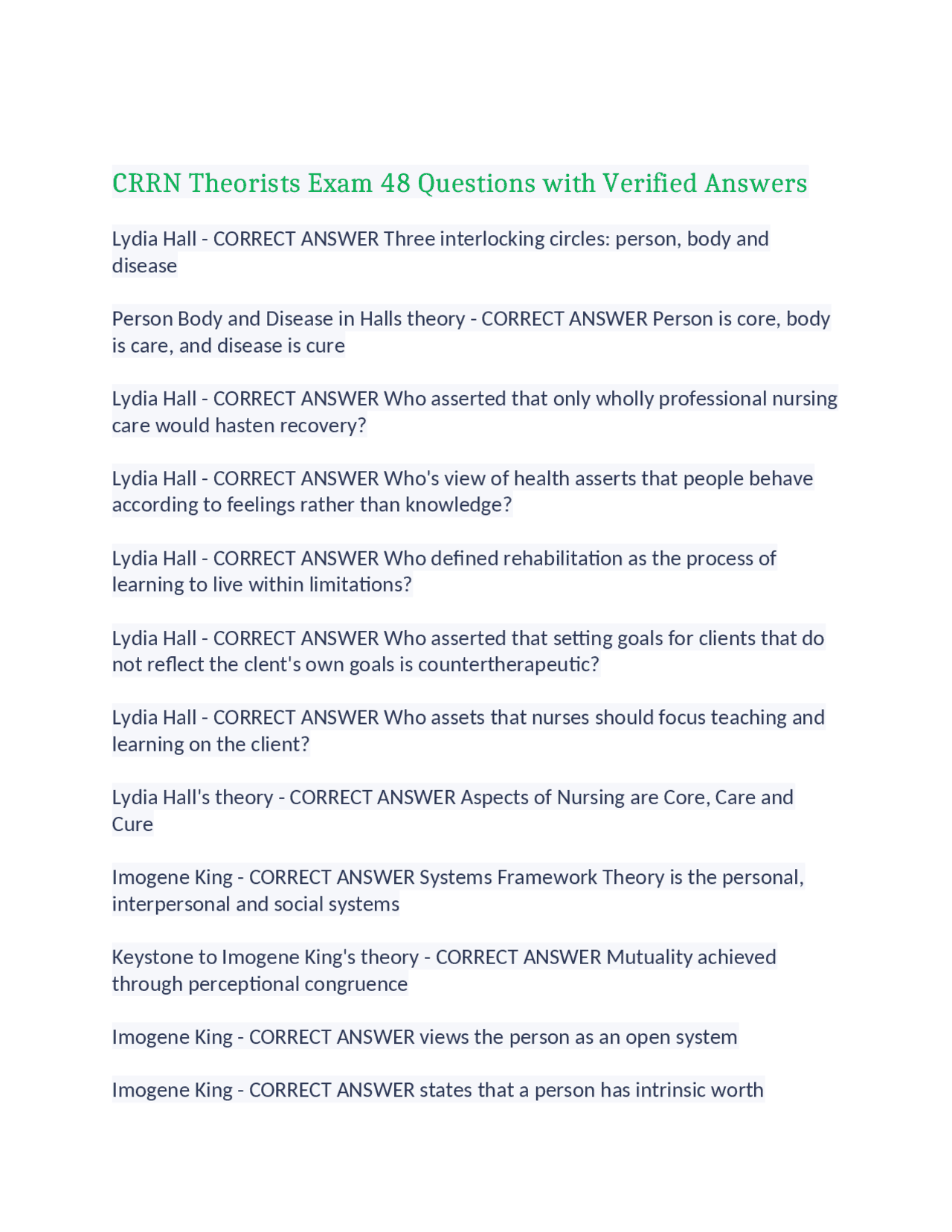 CRRN Theorists Exam 48 Questions with Verified Answers | Exams Nursing ...