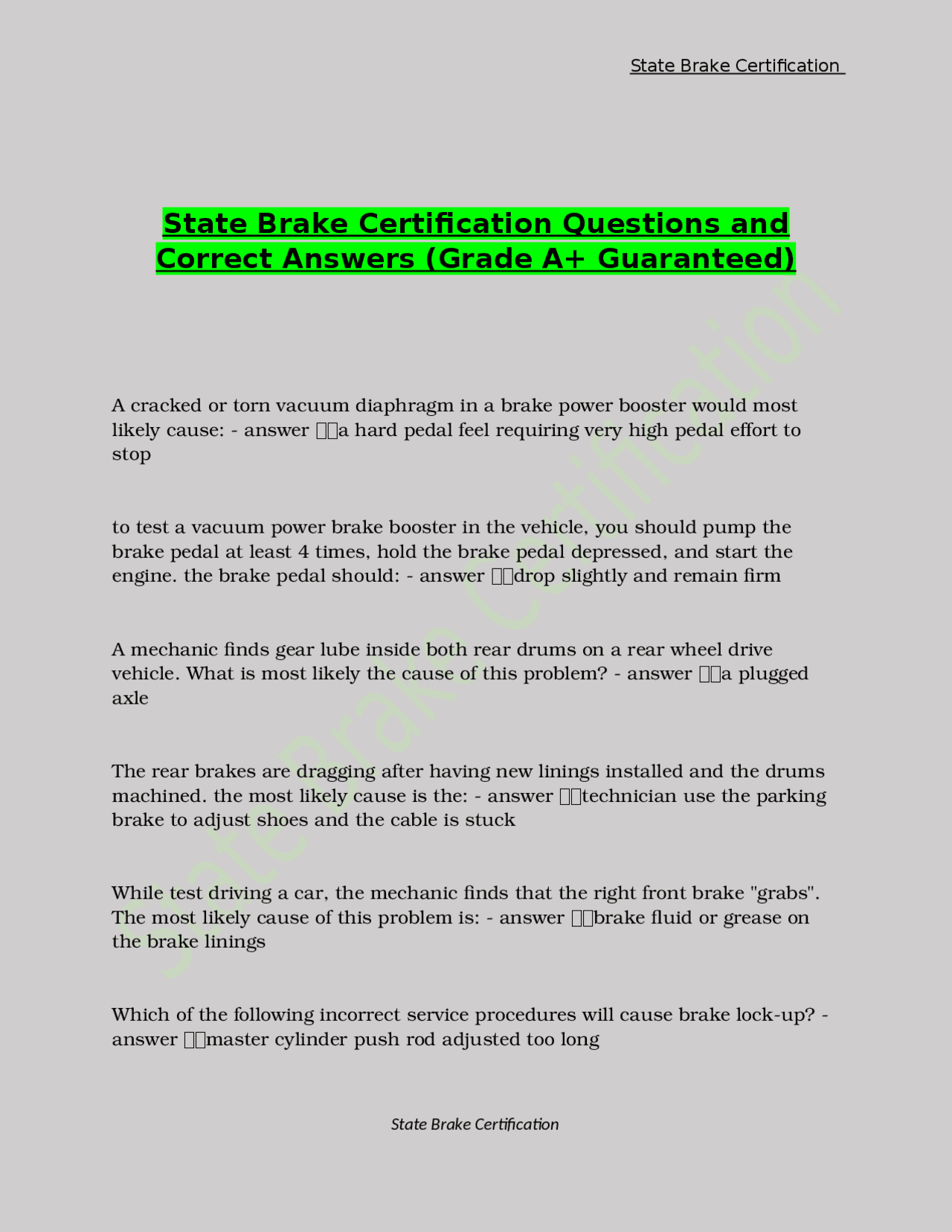 State Brake Certification: Comprehensive Guide to Brake System ...