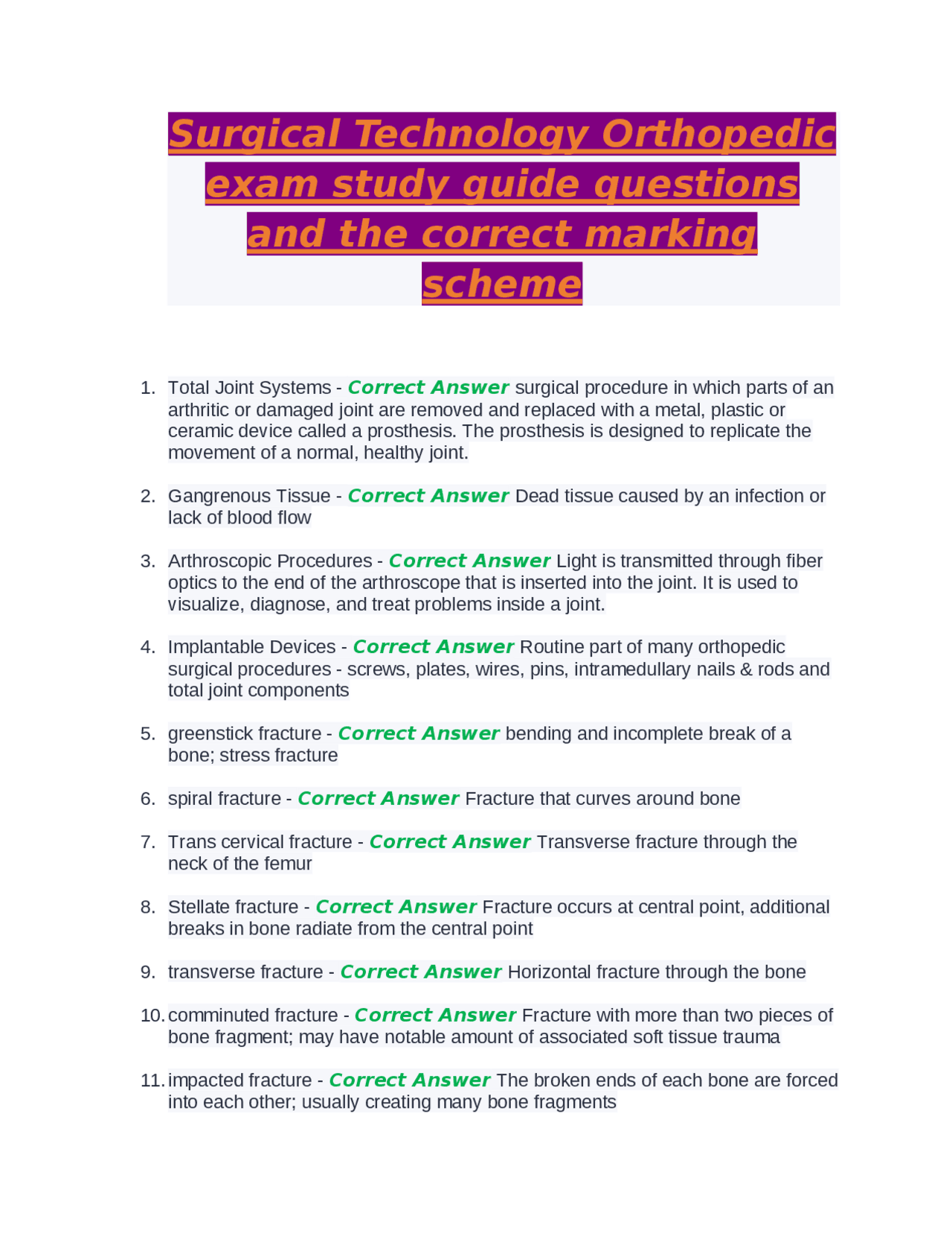 Surgical Technology Orthopedic Exam Study Guide | Exams Orthopedics ...