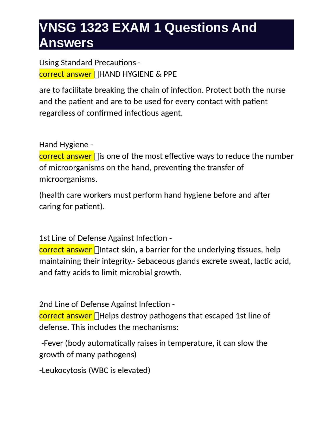 Nursing Exam 1 - Infection Prevention and Patient Safety | Exams ...