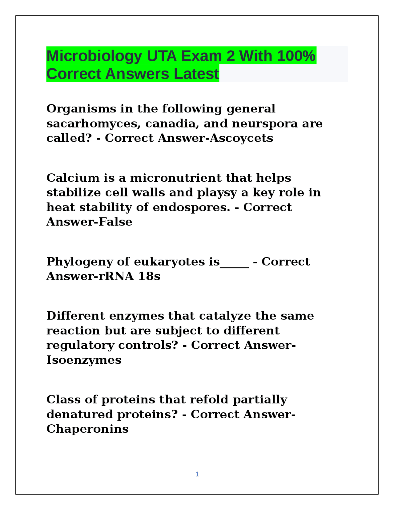 Microbiology UTA Exam 2 With 100% Correct Answers Latest | Exams ...