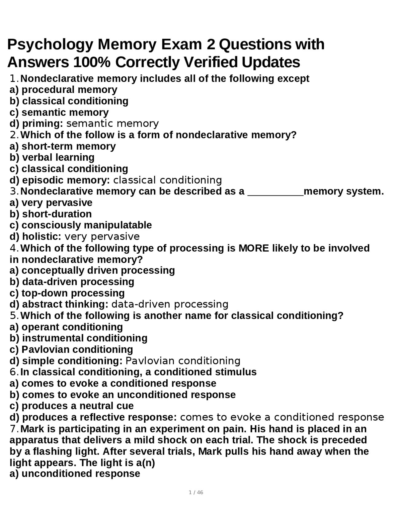 Memory and Learning Processes | Exams Psychology | Docsity