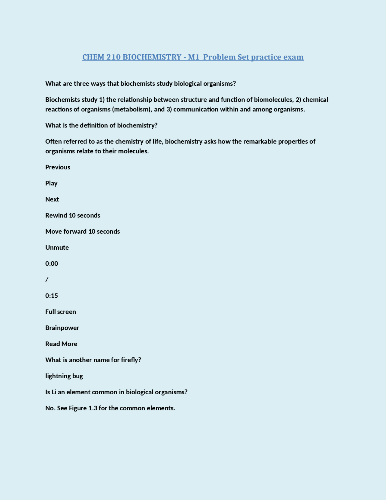 Biochemistry Fundamentals: Exploring the Chemistry of Life | Exams ...