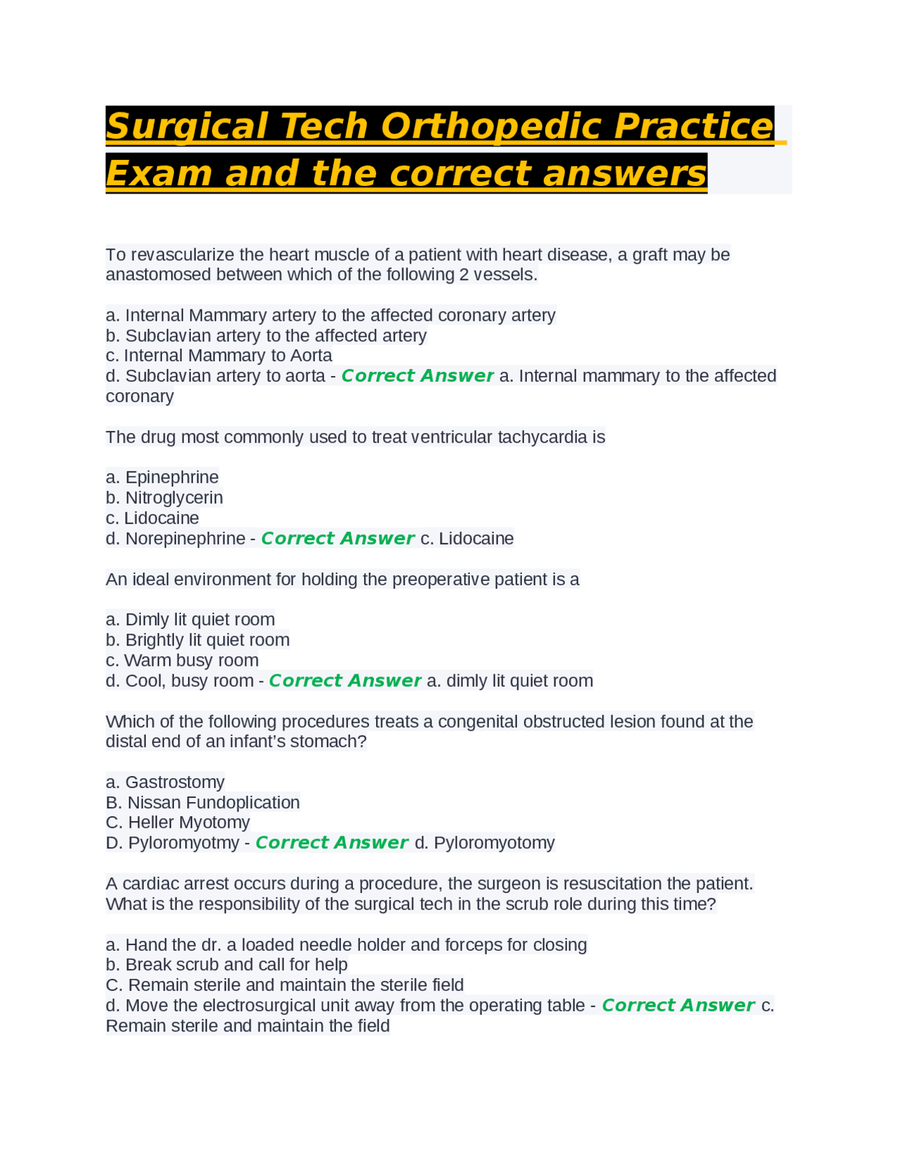 Surgical Procedures and Techniques | Exams Orthopedics | Docsity