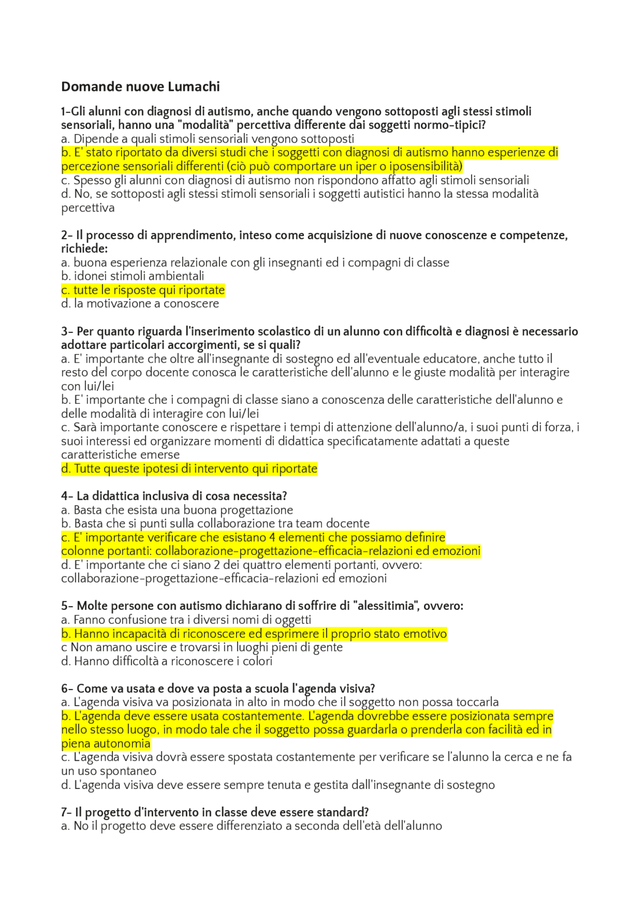 Domande esame Lumachi TFA 2024 Genova | Panieri di Pedagogia | Docsity