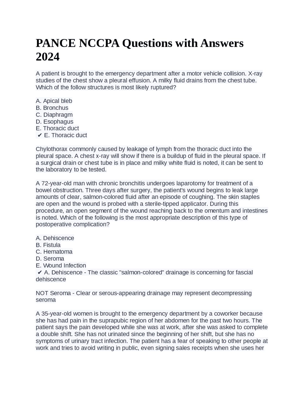 PANCE NCCPA Questions with Answers 2024 | Exams Nursing | Docsity