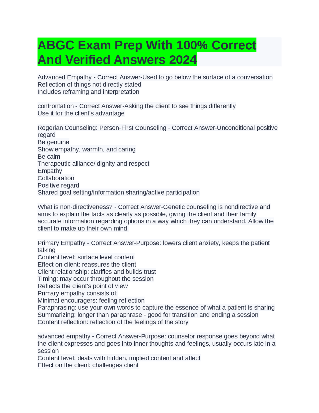 ABGC Exam Prep With 100% Correct And Verified Answers 2024 | Exams ...