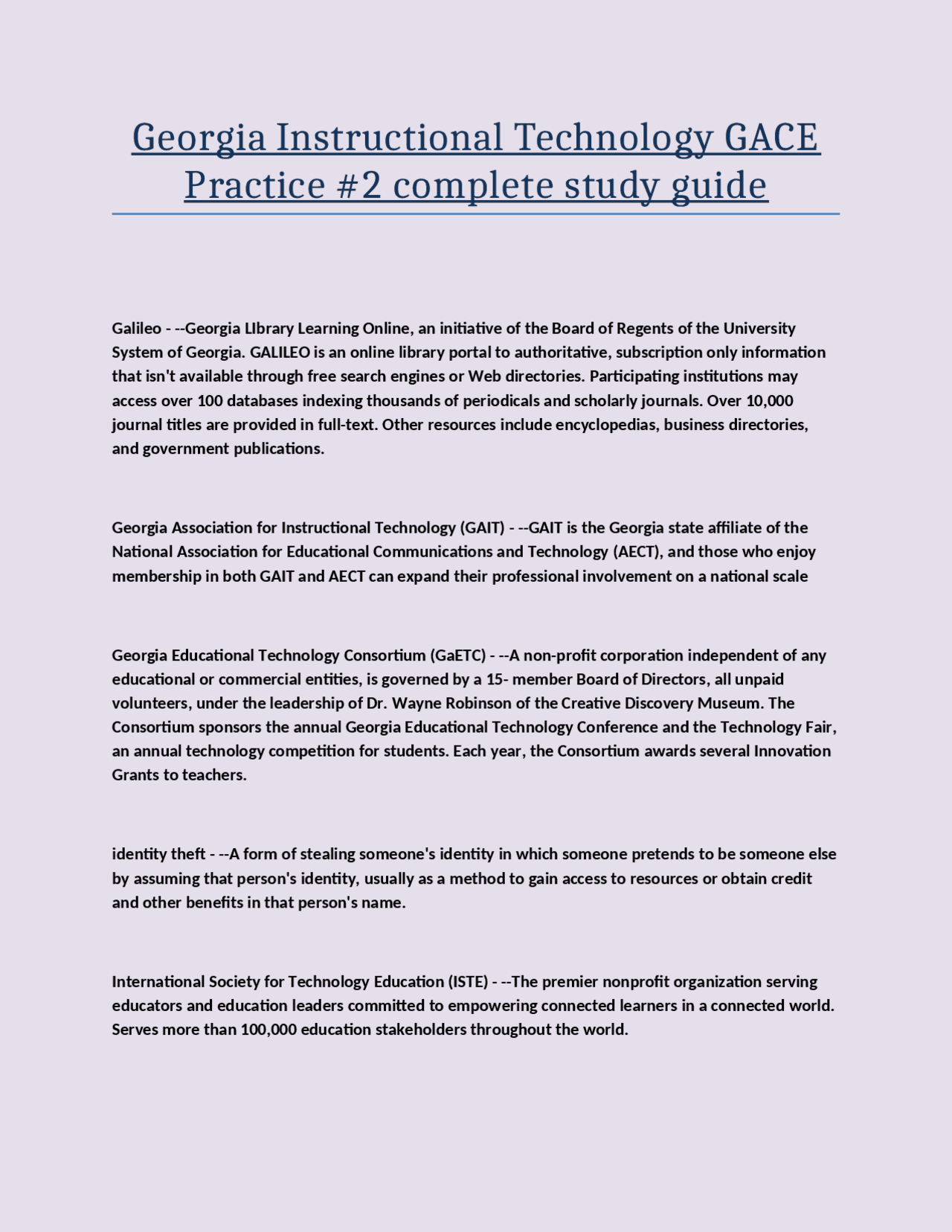 Georgia Instructional Technology GACE Practice #2 Study Guide | Exams ...