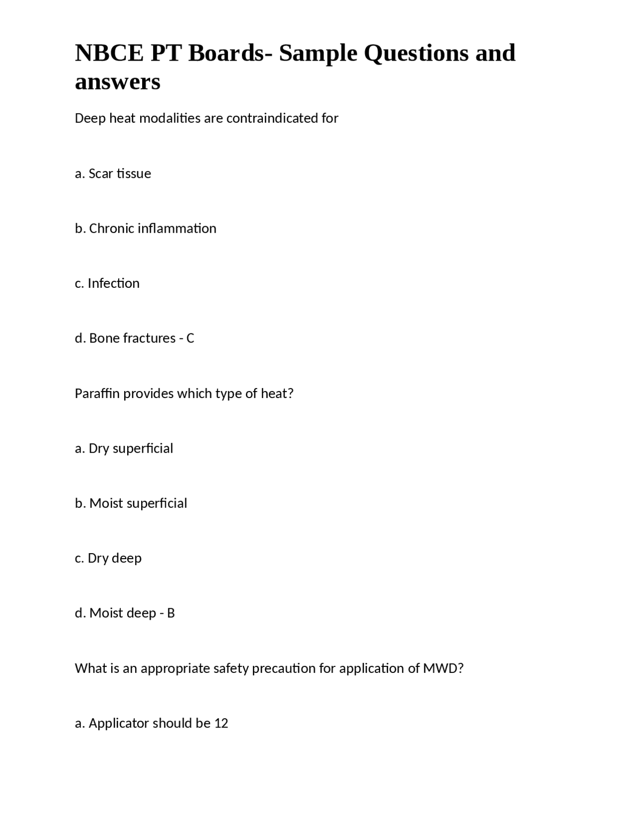 NBCE PT Boards- Sample Questions and answers | Exercises Nursing | Docsity