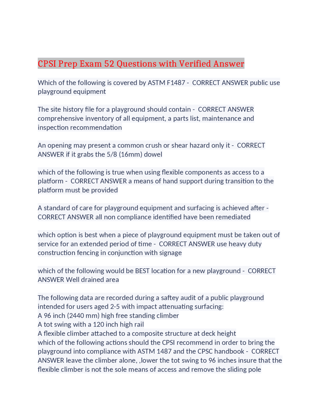 CPSI Playground Safety Exam Preparation | Exams Business Economics ...