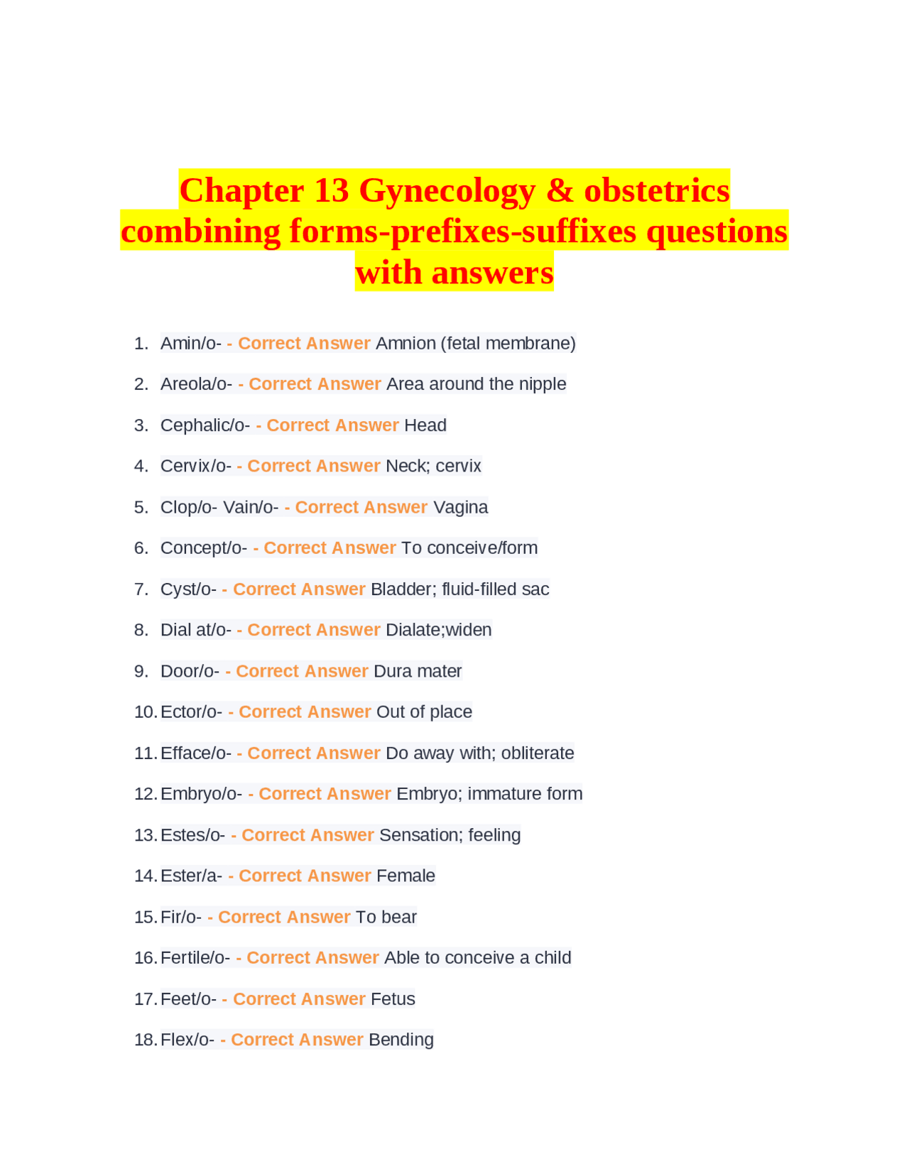 Gynecology and Obstetrics Terminology | Exams Nursing | Docsity