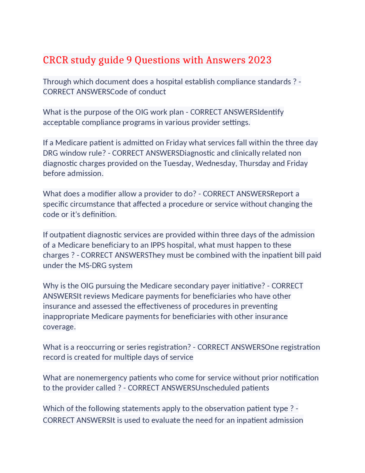 CRCR Study Guide: 9 Questions with Answers for 2023 | Exams Nursing ...