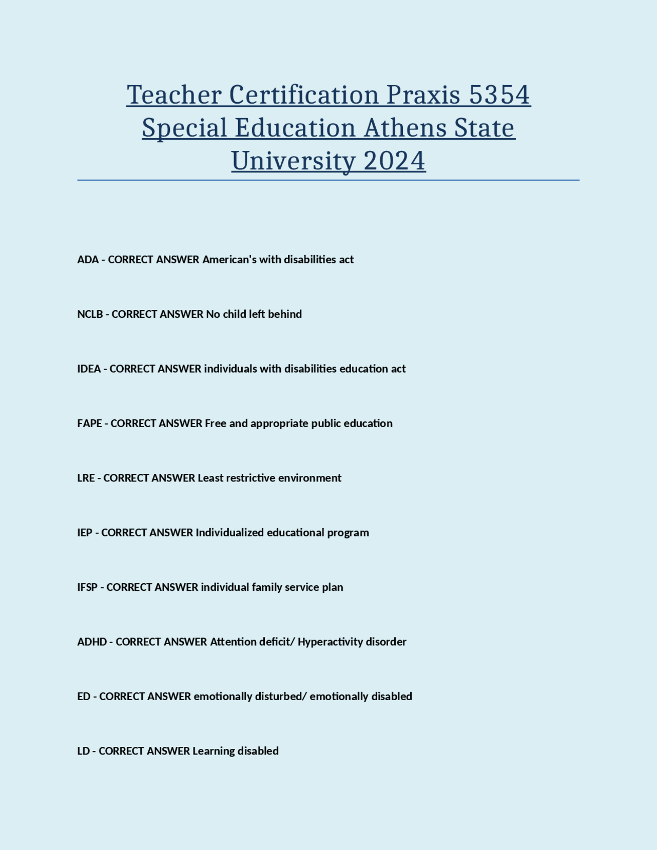 Special Education Terminology and Concepts | Exams Advanced Education ...