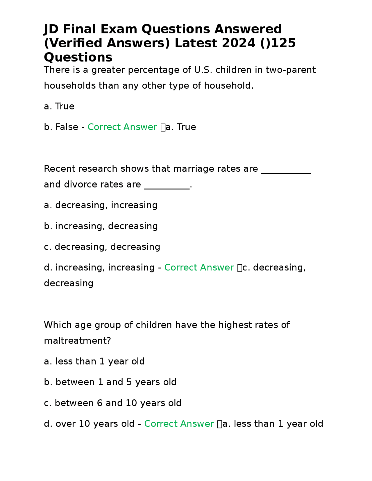 JD Final Exam Questions Answered (Verified Answers) Latest 2024 ()125 ...